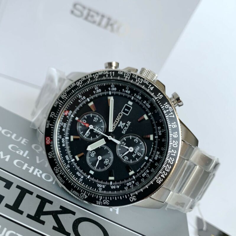 New! Seiko SSC009P1 Prospex Solar Chronograph Flightmaster Silver Steel ...