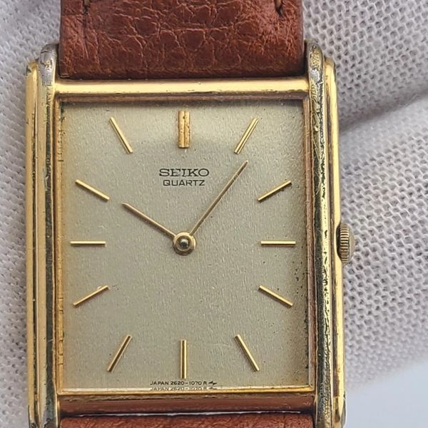 Vintage SEIKO 2620-5589 Men's Watch Gold Tone Tank with Brown Leather Band Lot1 | WatchCharts ...