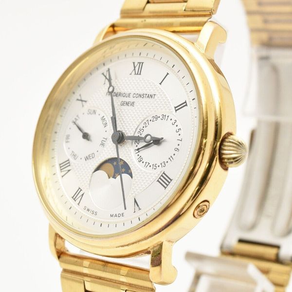 [Near Mint] Frederique Constant Gold Dial Moon Phase Day/Date Men ...