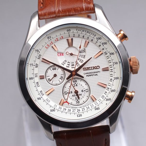 [MINT] SEIKO Perpetual Calendar 7T86-0AC0 White Quartz Men Watch From ...