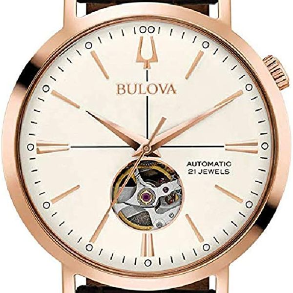 Watch Men's Brown White Bulova Mechanical Self-winding Open Heart ...