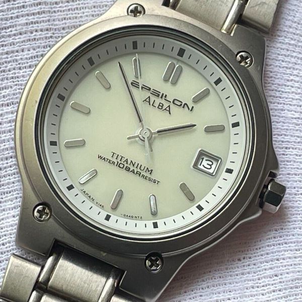 SEIKO ALBA TITANIUM V145 0A20 SOLAR 35mm gray round solar mens analogã ...