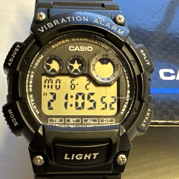 Casio W-735H-1AVEF Black Vibration Alarm Digital Watch Boxed ...