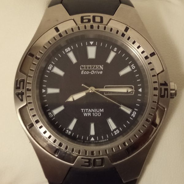 Mens Citizen Eco-Drive Titanium WR100 Black Face. E101-K004438 ...