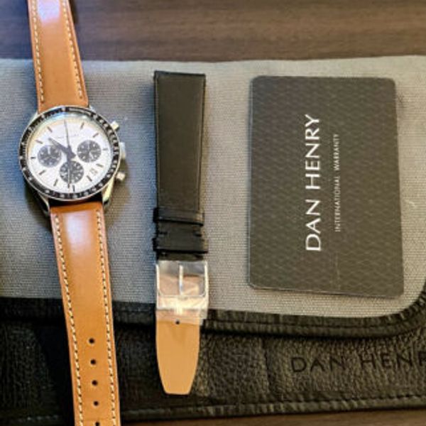 Dan Henry 1962 Chronograph Watch Panda Tan/Black Leather 39mm LE 0959/ ...
