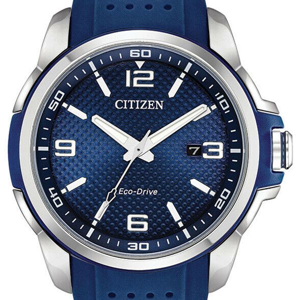 Citizen Eco-Drive AR Men's Date Arabic Numerals Blue Strap 45mm Watch ...