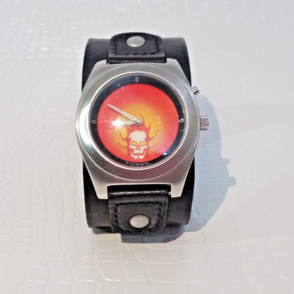 Fossil Animated Skull Flame Big Tick All Stainless Steel Mens Watch ...