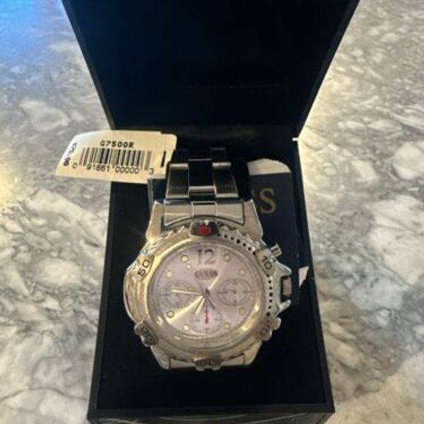 NEW Authentic Guess Watch (Needs new Battery) White Face, Metal Band ...