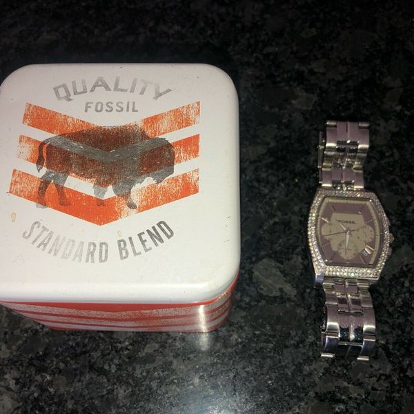 BEAUTIFUL FOSSIL WOMENS DRESS COLLECTION WATCH FS-4421 WITH FOSSIL TIN ...