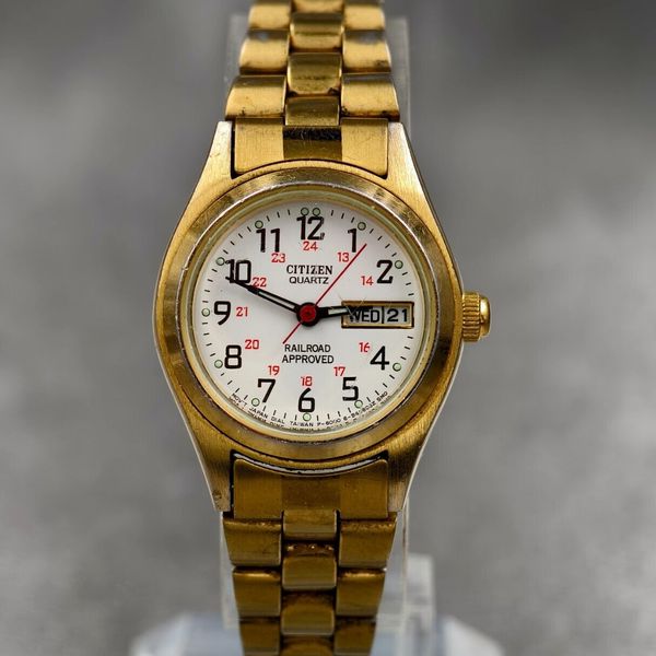 Rare Citizen Womens Gold tone Railroad Approved Day Date Watch,Works ...