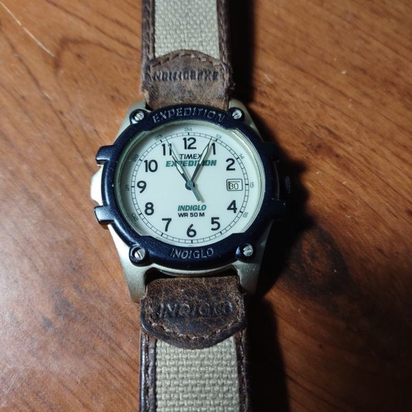 Timex Expedition Indiglo WR50m New Battery Brown Canvas Light Date Beige Quartz | WatchCharts ...