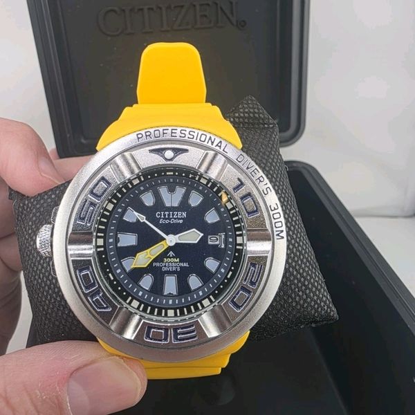 Citizen Promaster Blue Dial Dive Watch Polyurethane Yellow Band BJ8058 ...
