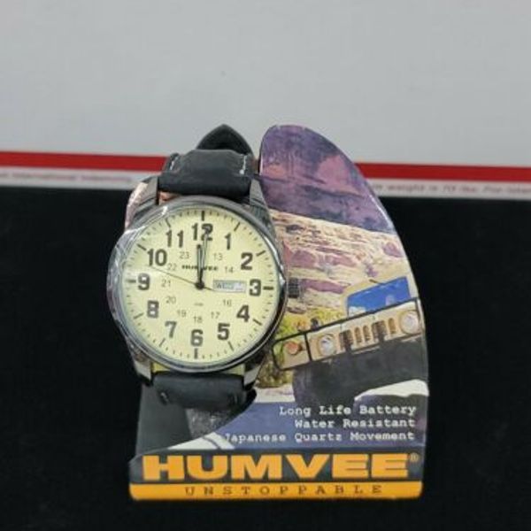 Humvee Men’s Watch Dial Black Band Day Date Quartz HF-05 Needs Battery ...