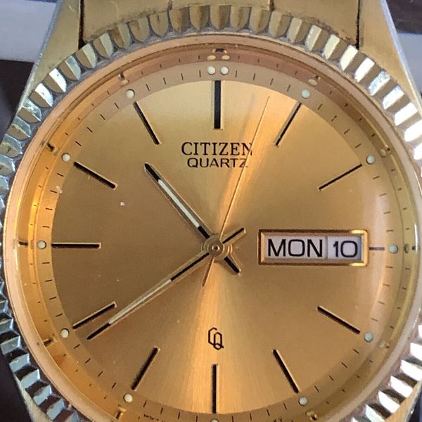 Citizen Men's Quartz Watch Gold Tone Fluted Bezel Running | WatchCharts ...