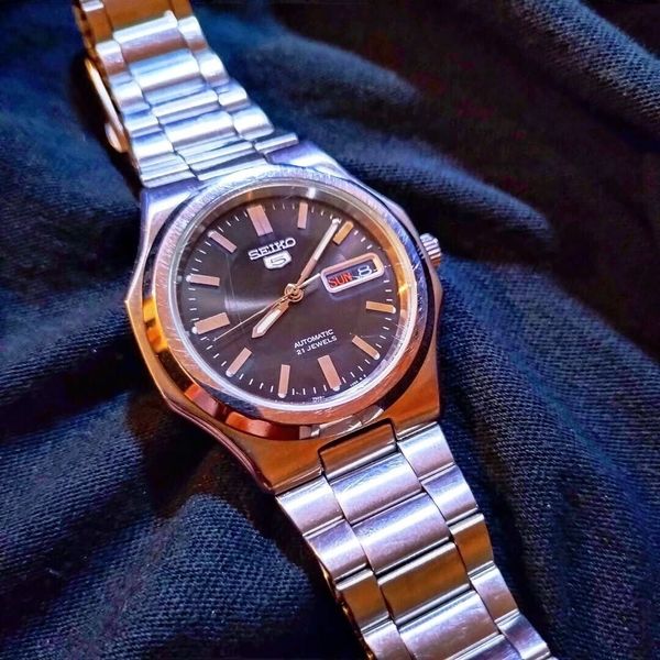 Seiko 5 SNKK47 Automatic Japan Stainless Steel Bracelet Black Watch ...