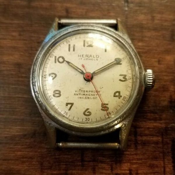 Vintage Herald 17 Jewels Watch Waterproof Antimagnetic Incablox Swiss ...