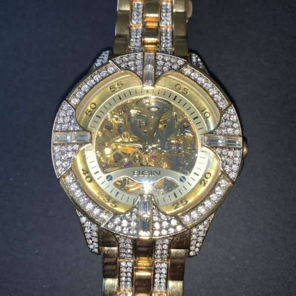 Elgin Luxury Automatic Chronograph Skeleton Stainless Steel Iced Metal ...
