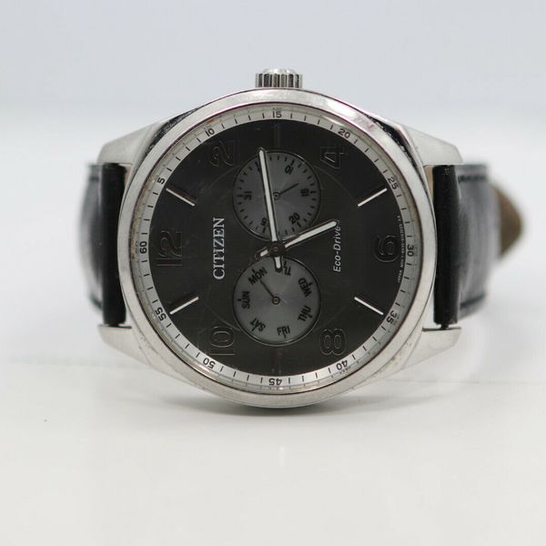 Citizen Eco-Drive 8635-S084920 Men's Day Date Wristwatch Black Leather ...