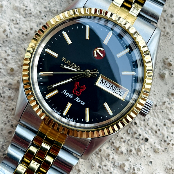 RADO Purple Horse Vintage Automatic Day-Date Jubilee Bracelet Rare Dial ...