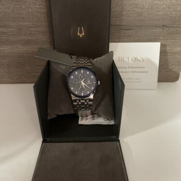 BULOVA Model: 96D144 Mens Diamond Accent with Blue Dial - Stainless ...