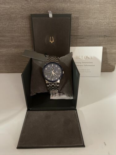 BULOVA Model: 96D144 Mens Diamond Accent with Blue Dial - Stainless ...