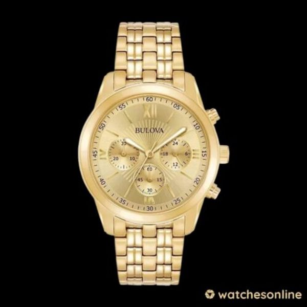 Bulova CURV Men's Quartz Chronograph Gold Tone Multi Dial Watch 45mm ...