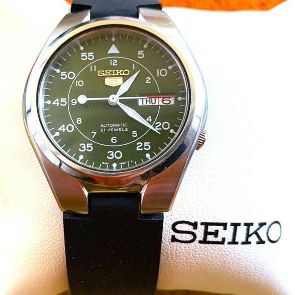 Seiko 5 SNK805 Men's Automatic Watch Mod Case Green Dial New Band ...