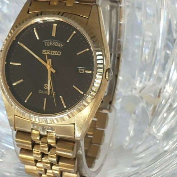 Vintage Seiko SQ President Black Dial Day Date Gold-Tone Men's Watch (63) | WatchCharts Marketplace