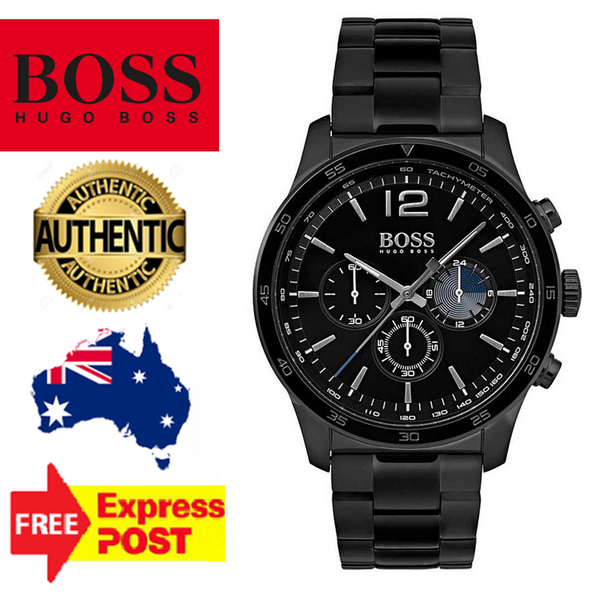 NEW HUGO BOSS HB1513528 ALL BLACK STAINLESS STELL CHRONOGRAPH QUARTZ ...