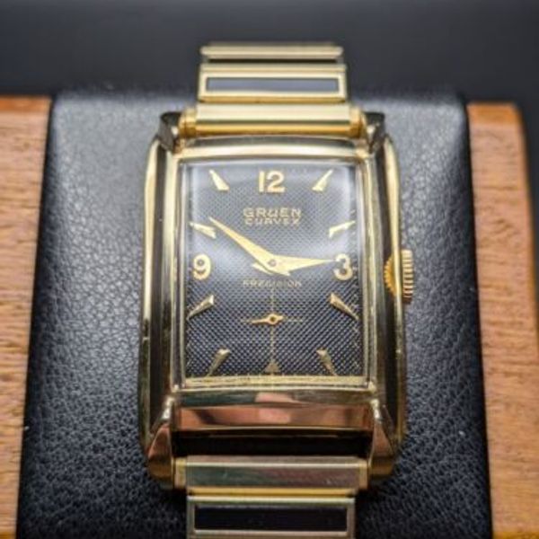Gruen Curvex Men's Wristwatch Driver 14k Solid Gold Case 17 Jewel Cal ...