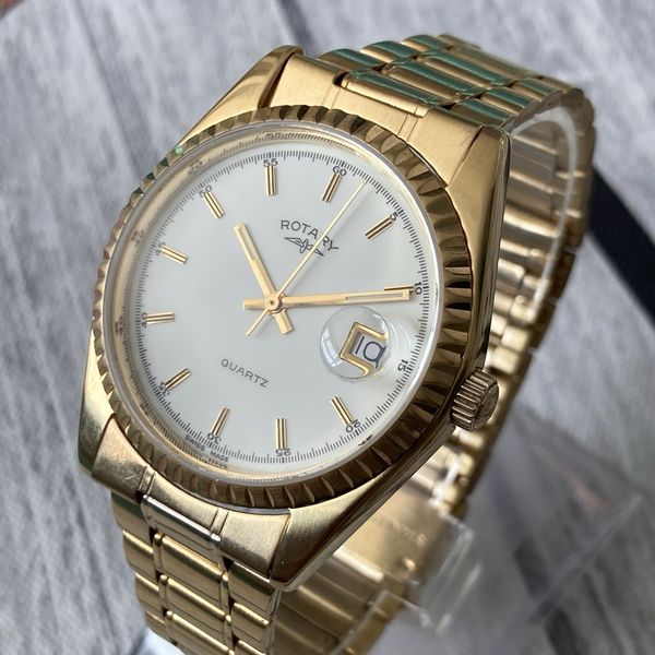 Rotary Watch Mens Vintage Swiss Made Date Gold Plated 35mm Case BOXED ...