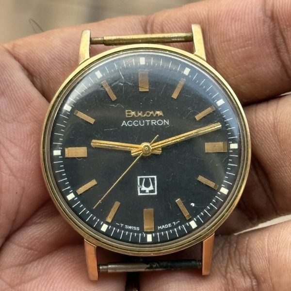 Vintage 1967 Bulova Accutron M7 Tuning Fork 214 Watch Black Dial Non ...