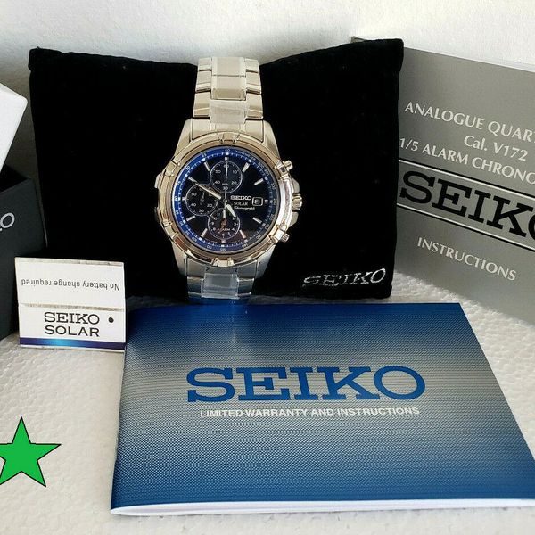 Seiko Men's SSC141 Stainless Steel Solar Watch with Blue Dial ...