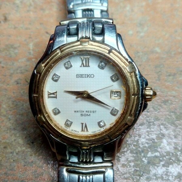 Seiko 7N82-0789 Womens Stainless Steel Gold Diamond Dial Watch in good ...