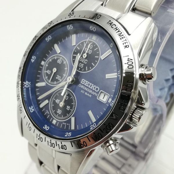 SEIKO SPIRIT SBTQ071 Blue Silver Chronograph Men's Watch in Box New ...