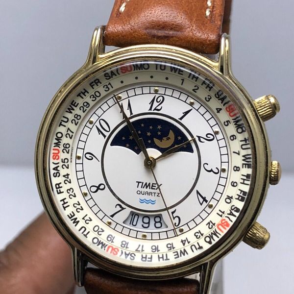 Vintage Timex Moon Phase 364 T Cell Triple Calender Quartz Men's ...