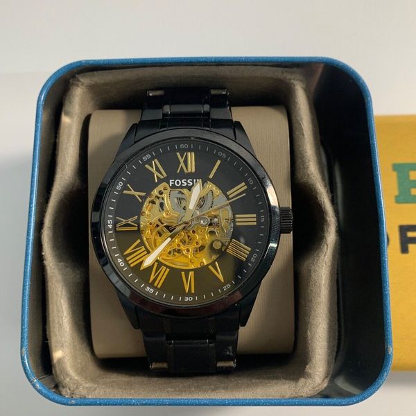 Fossil BQ2092 Flynn Automatic Stainless Steel Men's Watch Black Case ...