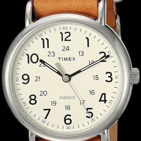 Timex Men's Indiglo Watch Weekender 40MM Silver Tone Case Brown Slip ...