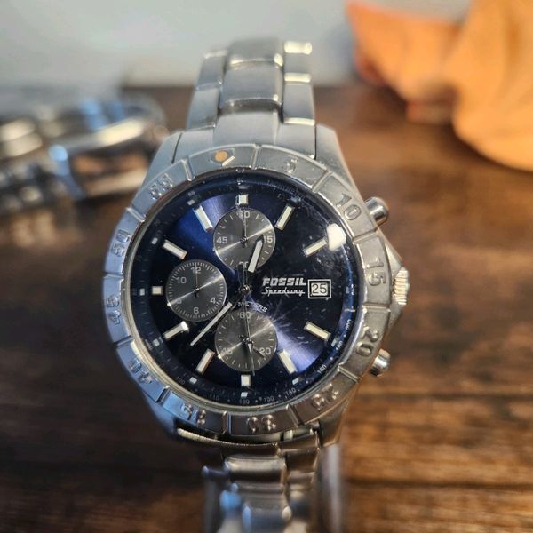 Fossil Speedway Chronometer Watch Blue Dial New Battery Parts Or Repair ...