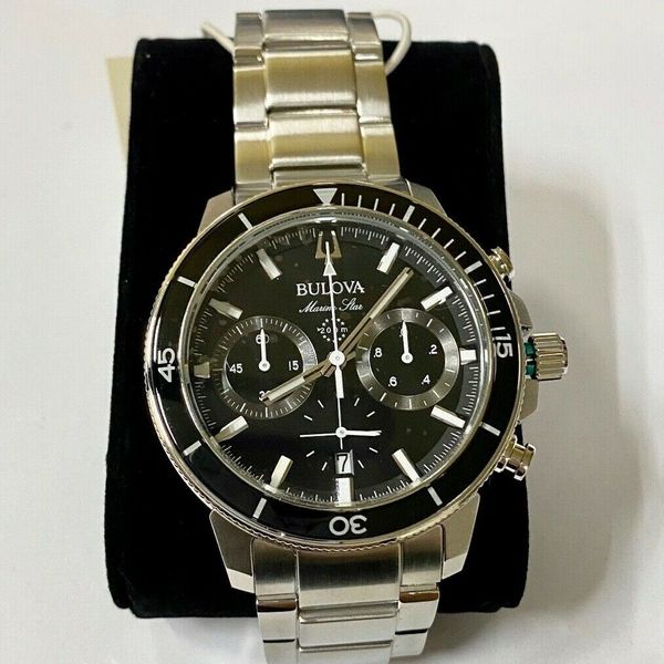 Bulova Marine Star Black Chronograph Dial Stainless Steel Men's Watch ...