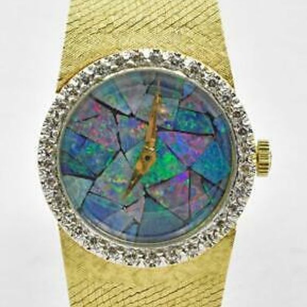 Authentic Quartz OMEGA Natural Mosaic Opal Dial Diamond bezel ladies ...