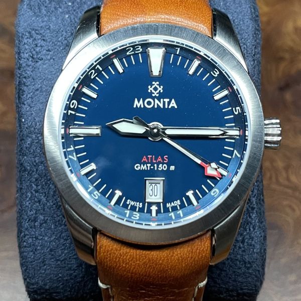 [$1,450 USD] Blue Monta Atlas GMT with leather strap and bracelet ...