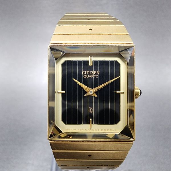 Citizen CQ Tank Watch Men 23mm Black Dial Gold Tone Rectangle New ...