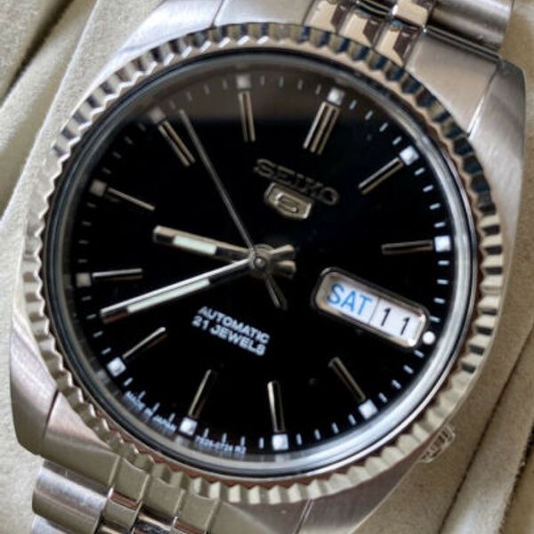 NEW SEIKO 5 WATCH BLACK DIAL SNXJ89K1 SNXJ89K JUBILEE DATEJUST DAY DATE ...