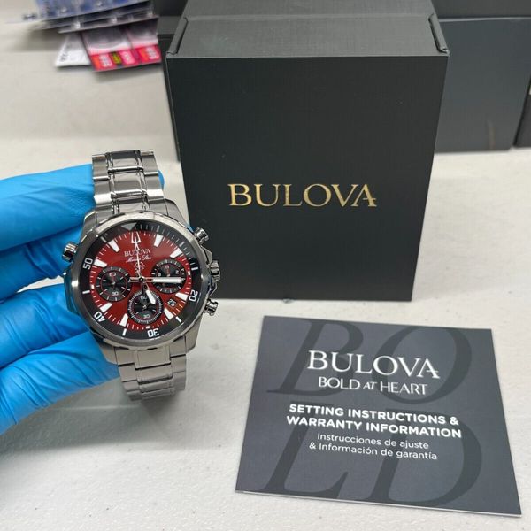 Bulova Marine Star Red Men's Watch 98B350 Red Dial Quartz Stainless ...