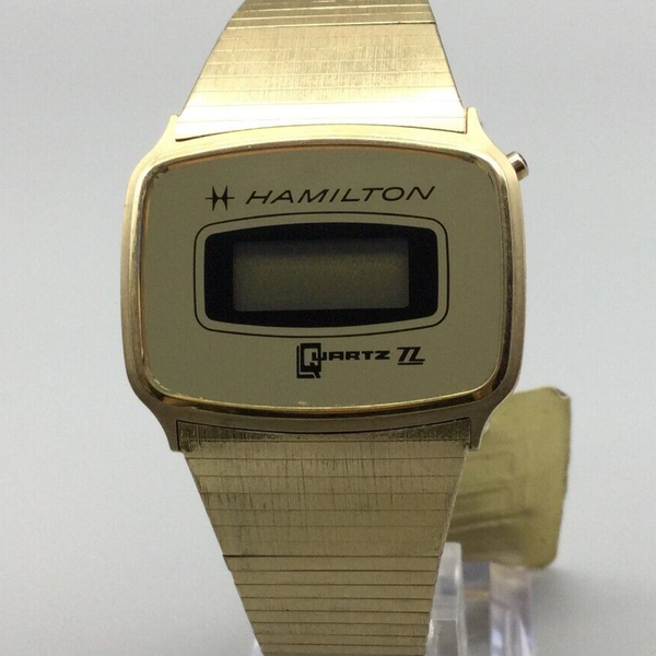 Vintage Hamilton Digital Watch Men 35mm Gold Tone BROKEN PARTS OR ...