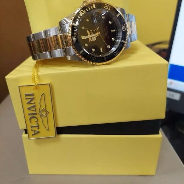 NEW - Invicta Men's Watch Diver Quartz Black Dial Yellow Two Tone ...