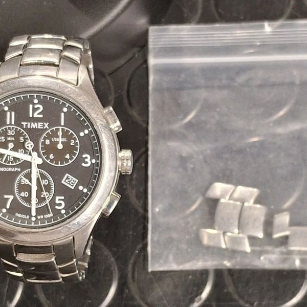 Timex Indiglo 1854 Silver Mens Chronograph Watch. New Battery & Extra ...