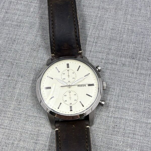 Fossil Townsman Chronograph White Dial Brown Leather Quartz Watch ...