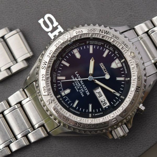 Serviced - Rare Seiko Landmaster SBDW007 Kinetic Watch Blue Dial 5M63 ...